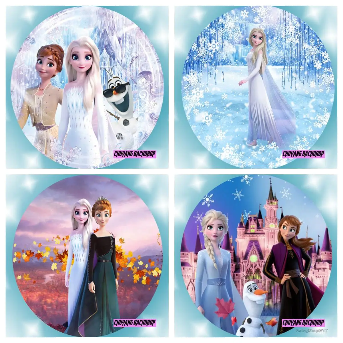 Disney Frozen Ice Snow Castle Round Backdrop Girl Elsa Anna Princess ...