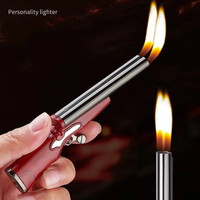 Metal-Mini-Gun-Dual-Fire-Butane-Gas-Lighter-Press-Ignition-Open-Flame ...