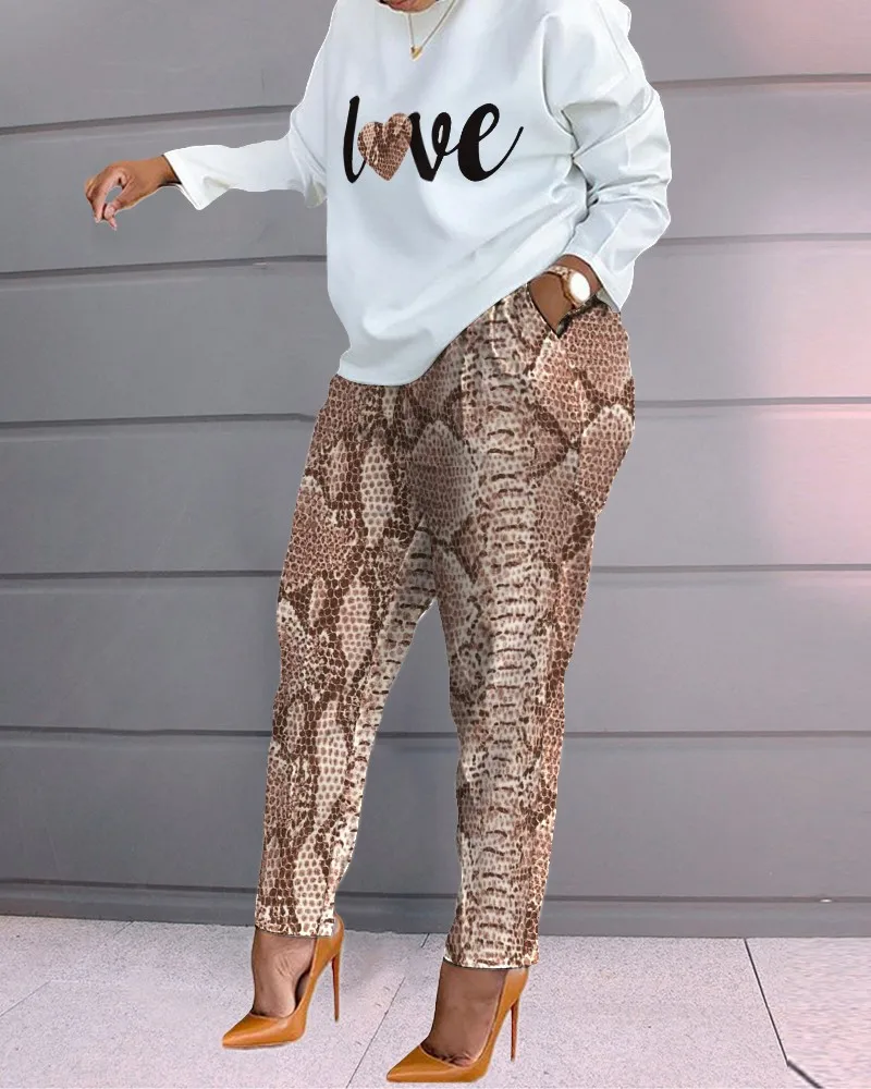 Women-s-Tracksuit-Geo-Print-Long-Sleeve-Top-Striped-Drawstring-Pants ...