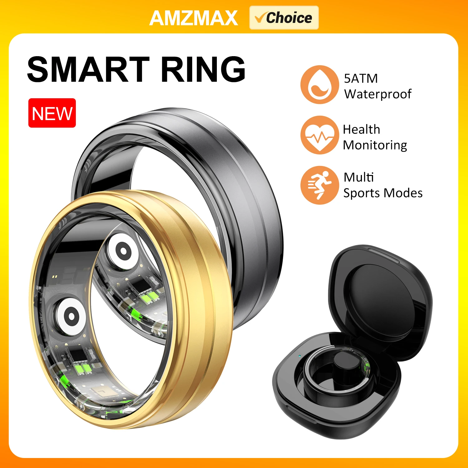 AMZMAX Smart Ring Heart Rate Blood Oxygen Sleep Monitoring Pedometer ...