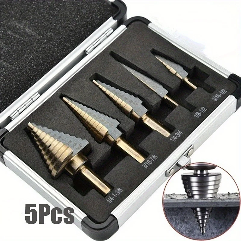 5pcs-Cobalt-Multiple-Hole-Step-Drill-Set-Aluminum-Tool-Box-Metal ...