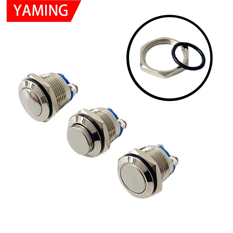 16mm Metal Push Button Switch Ip65 Waterproof Nickel Plated Brass Press ...