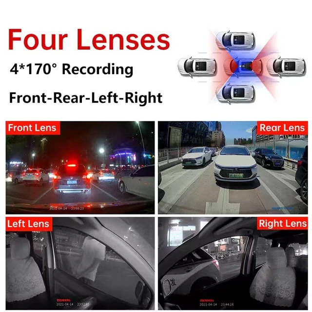 4 Channel Dash Cam Car Front Inner Rear HD 4*1080P Dashboard Video ...