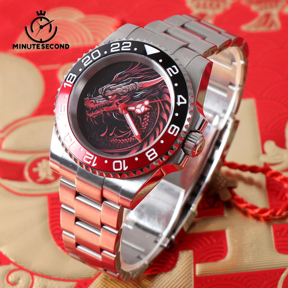 MINUTESECOND-NH35-DIY-Black-Red-Dragon-Dial-NH35-Watch-10BAR-Waterproof ...