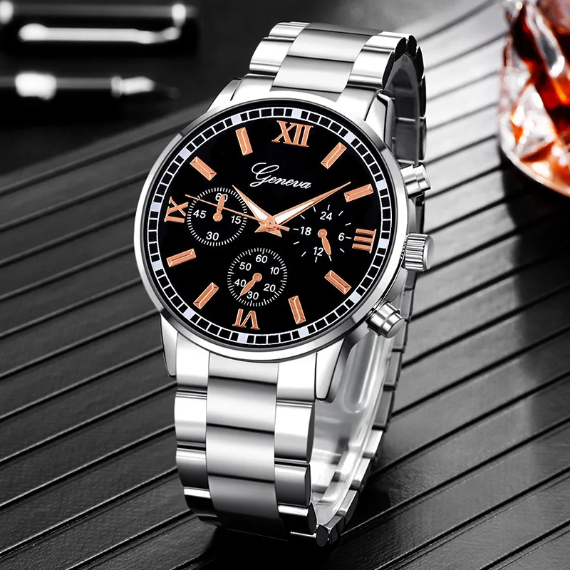 Luxury-Brand-Men-Watch-GENEVA-Fake-Three-Eye-Steel-Band-Watch-Business ...