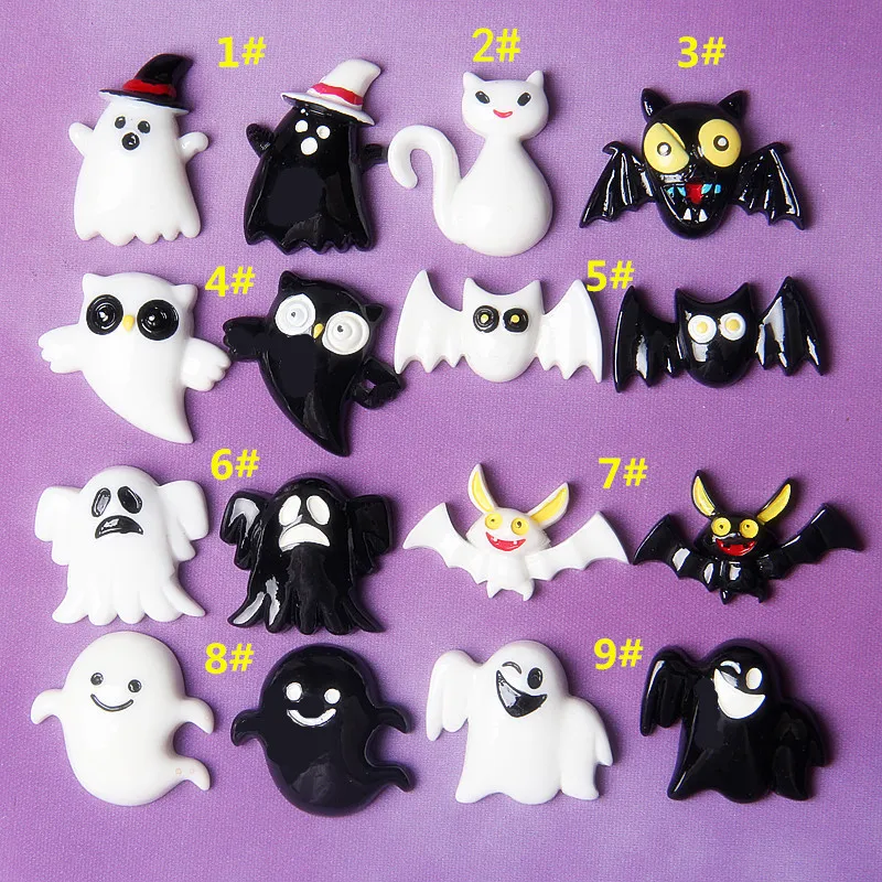 10 Pcs/pack Black/white Ghost Halloween Environmental Protection Resin ...