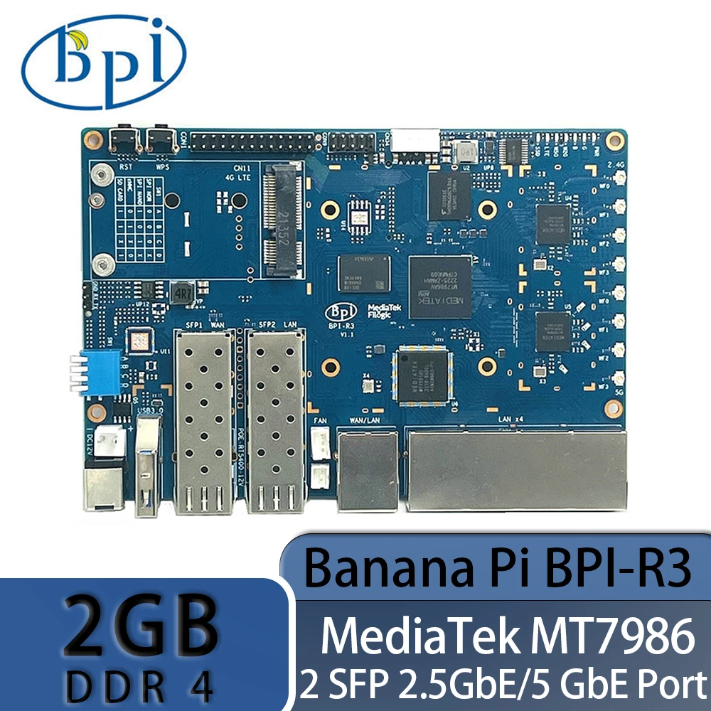 Banana Pi Bpi-r3 Mediatek Mt7986 Quad Core Cortex A53 + Mt7531chip, 2 Go De Ram Ddr 8 Go Emmc ...