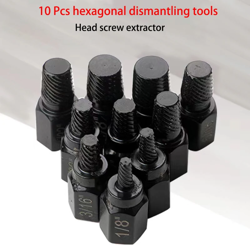 10Pcs Screw Bolt and Nut Extractor Kit Alloy Steel Damaged Screw ...