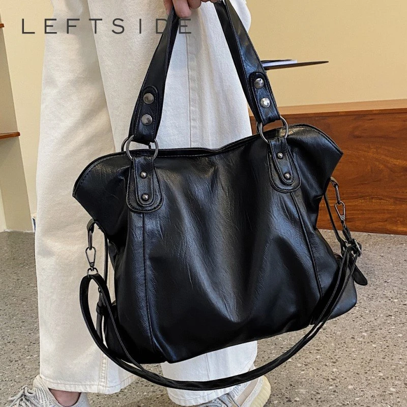 Women Black Leather Large Tote | Large Black Leather Tote Style - Big ...