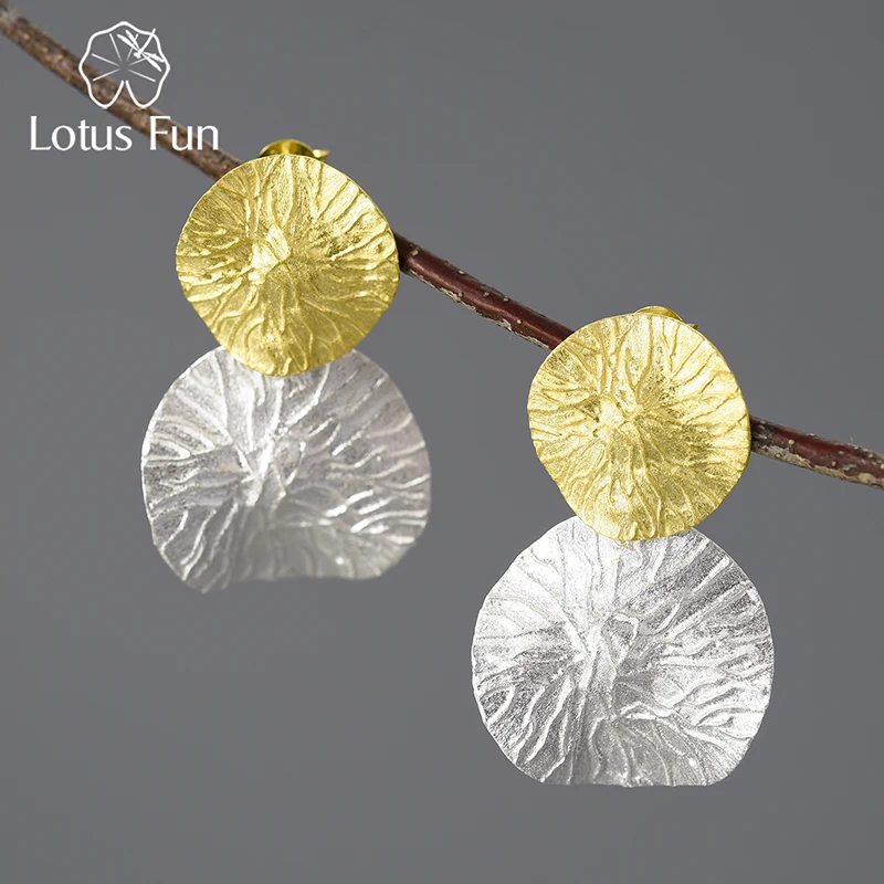 Lotus Fun Minimalism Round Vintage Double Lotus Leaves Dangle Earrings ...
