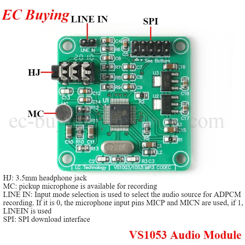 VS1053-Audio-Module-MP3-Player-Module-Development-Board-onboard-Recording-SPI-OGG-Encoding ...