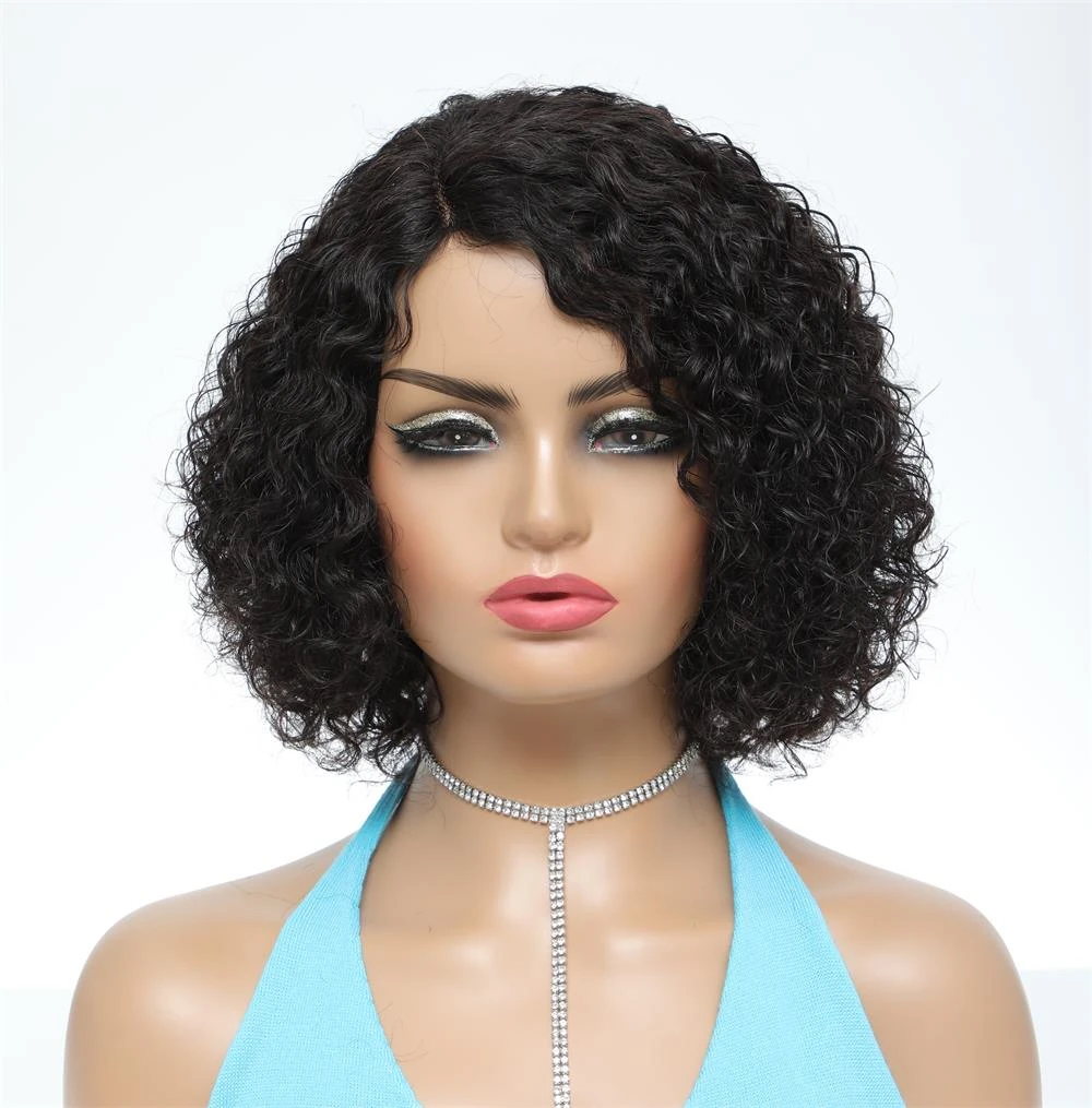 Jerry Curly Human Hair Wig With Bang Short Bob Full Machine Made Wig ...