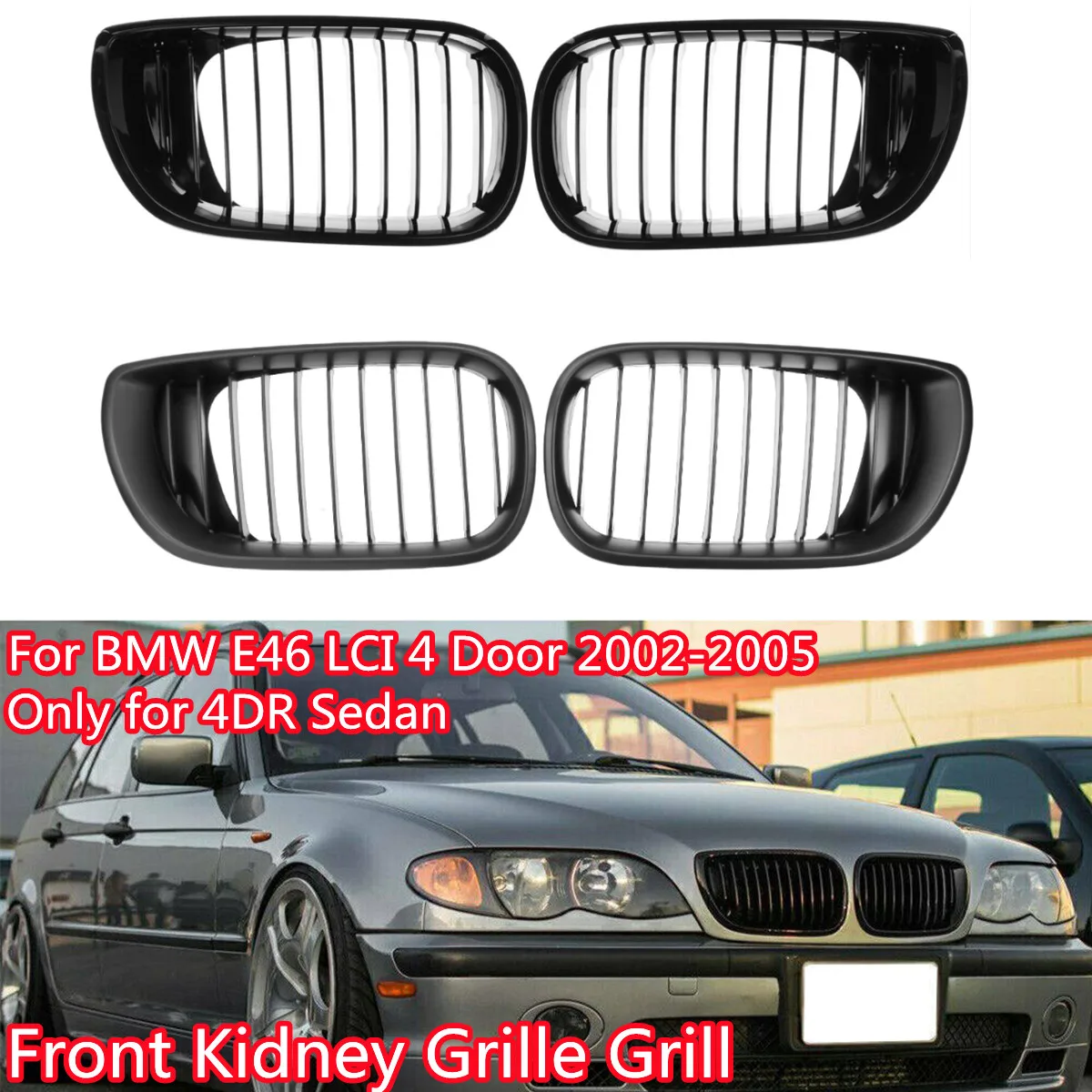 Glossy/Matte Pair Car Front Kidney Grills Gloss Black Single Slat Hood ...