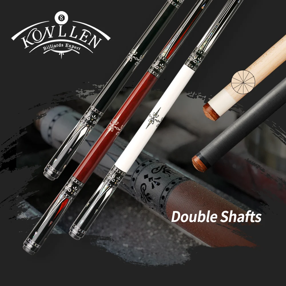 KONLLEN Pool Cue Solid Wood /Carbon Fiber Shaft 12.5mm Tip Butt Inlaid ...