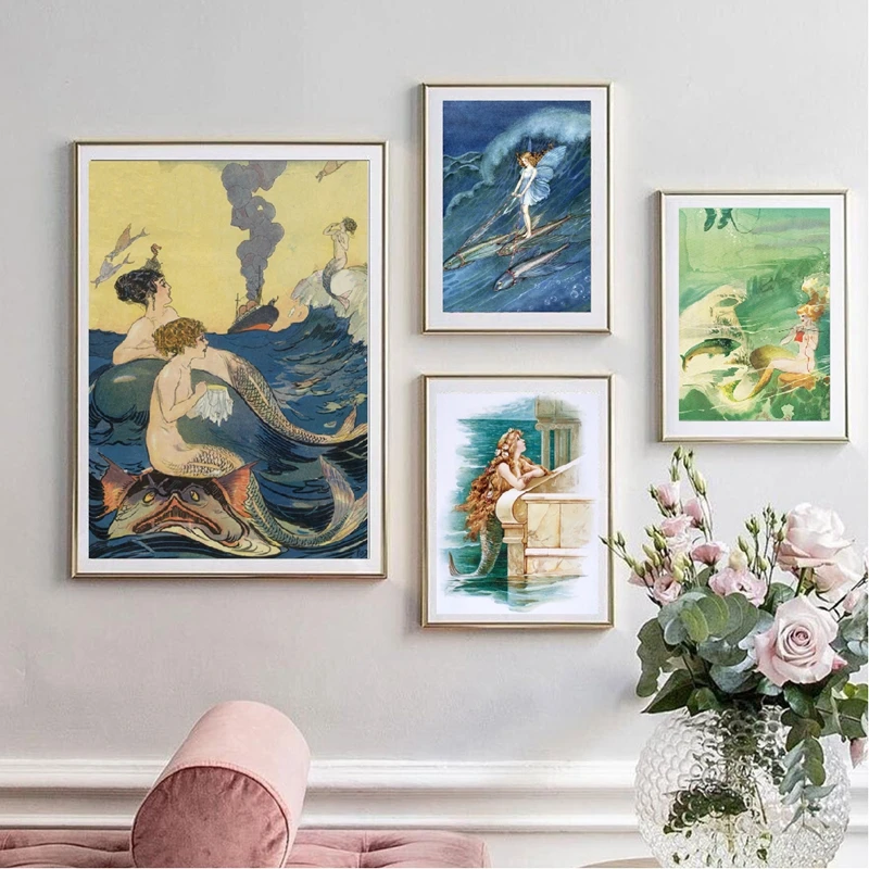 Vintage-Mermaid-Poster-Mermaids-At-Sea-Doing-Needle-Work-Antique ...