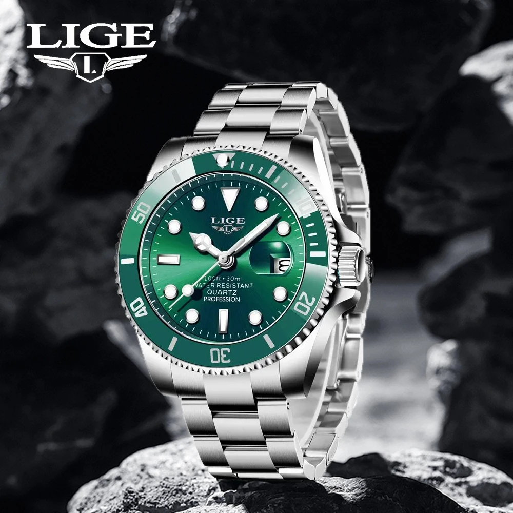 LIGE Vintage Mens Watches Luxury Quartz Chronograph Business Sports ...