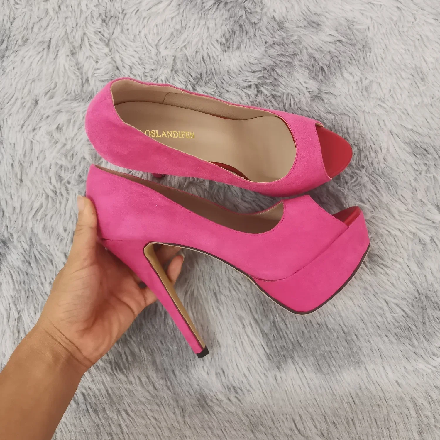 2024-Women-Pumps-New-Fashion-14cm-Sexy-Peep-Toe-High-Heels-Velvet ...