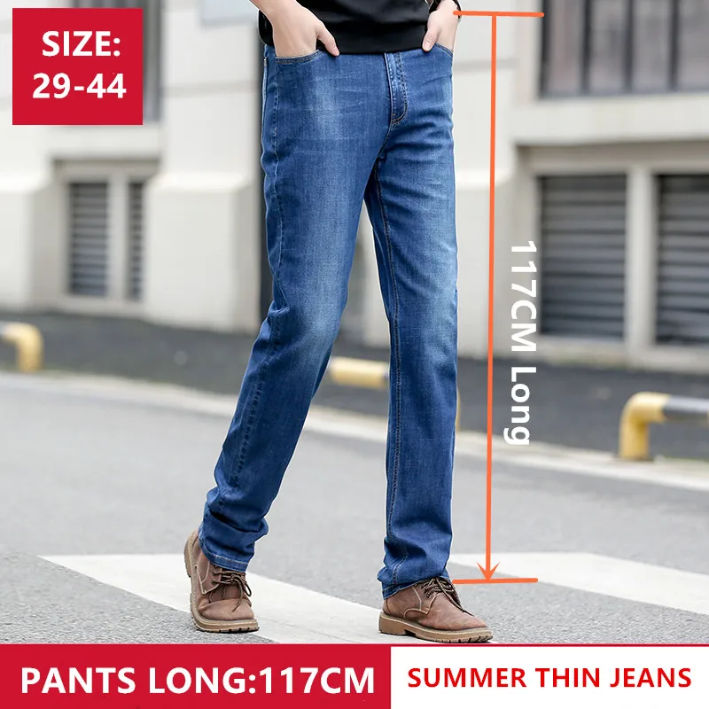 190CM-Tall-Men-Jeans-Summer-Thin-Soft-Plus-Size-44-40-38-Straight ...