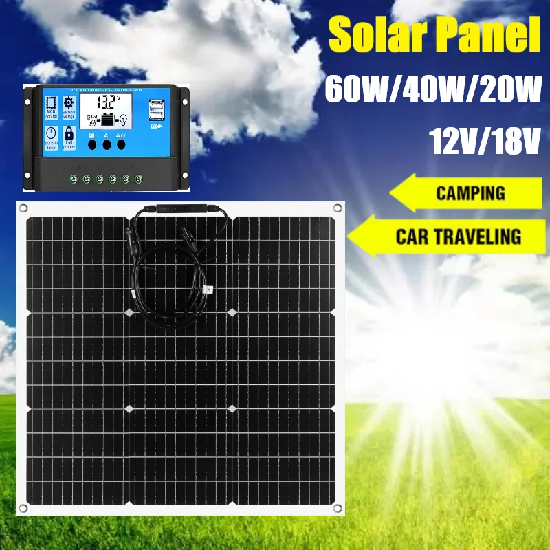 PowMr 60W/40W/20W Solar Panel 18V 12V Flexible Solar Panels Solar Cell ...