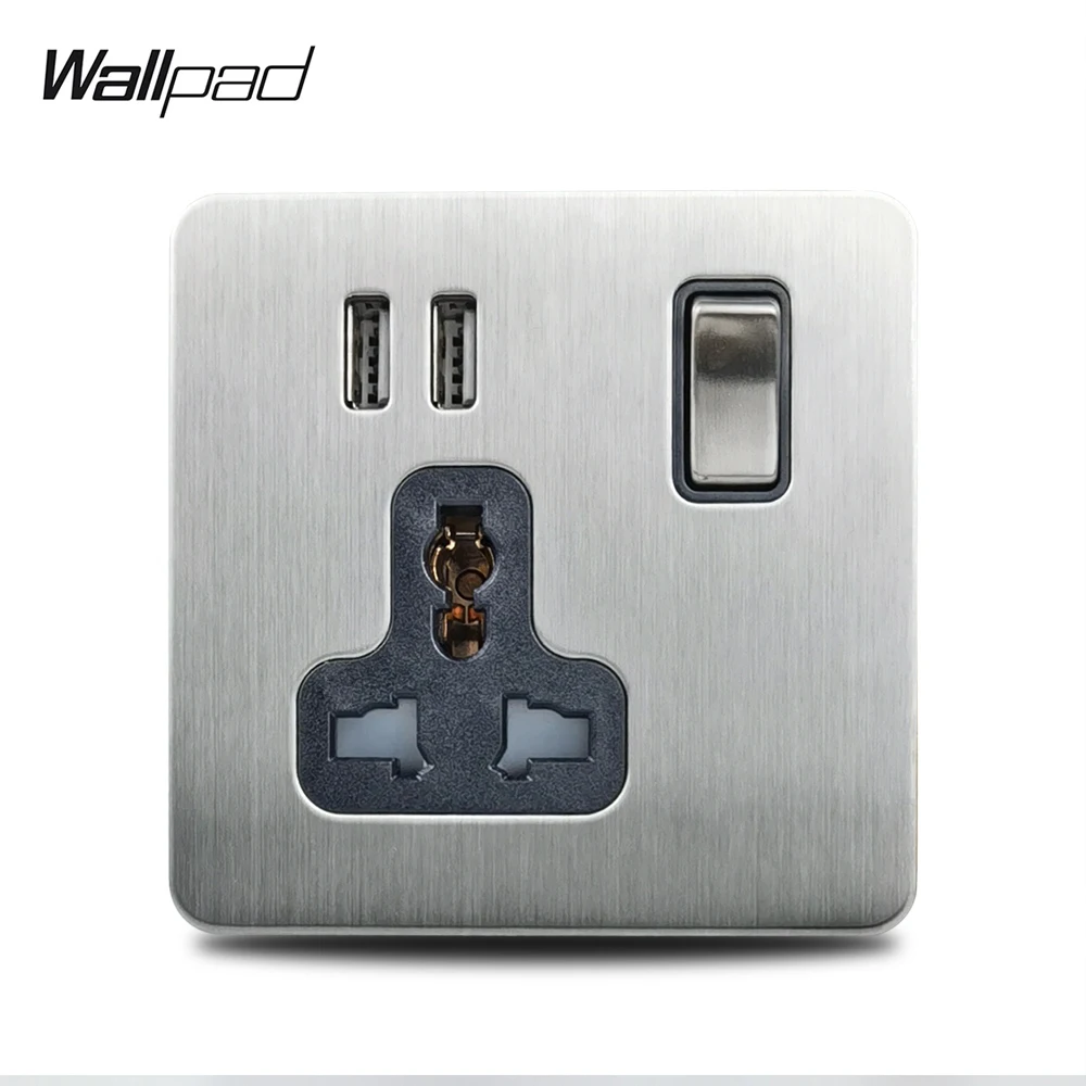 16A Switched Universal Wall Socket Double USB Charging Ports 2100mA UK ...