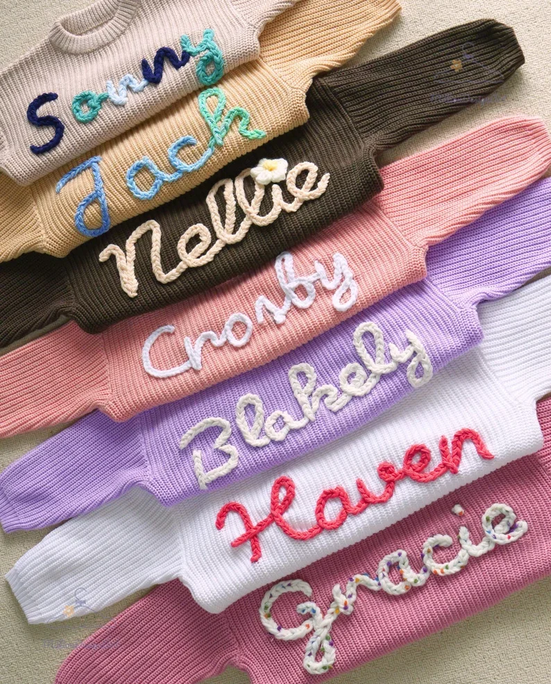 Personalized Hand Embroidered Name Sweaters Baby Knit Jumper Monogram ...