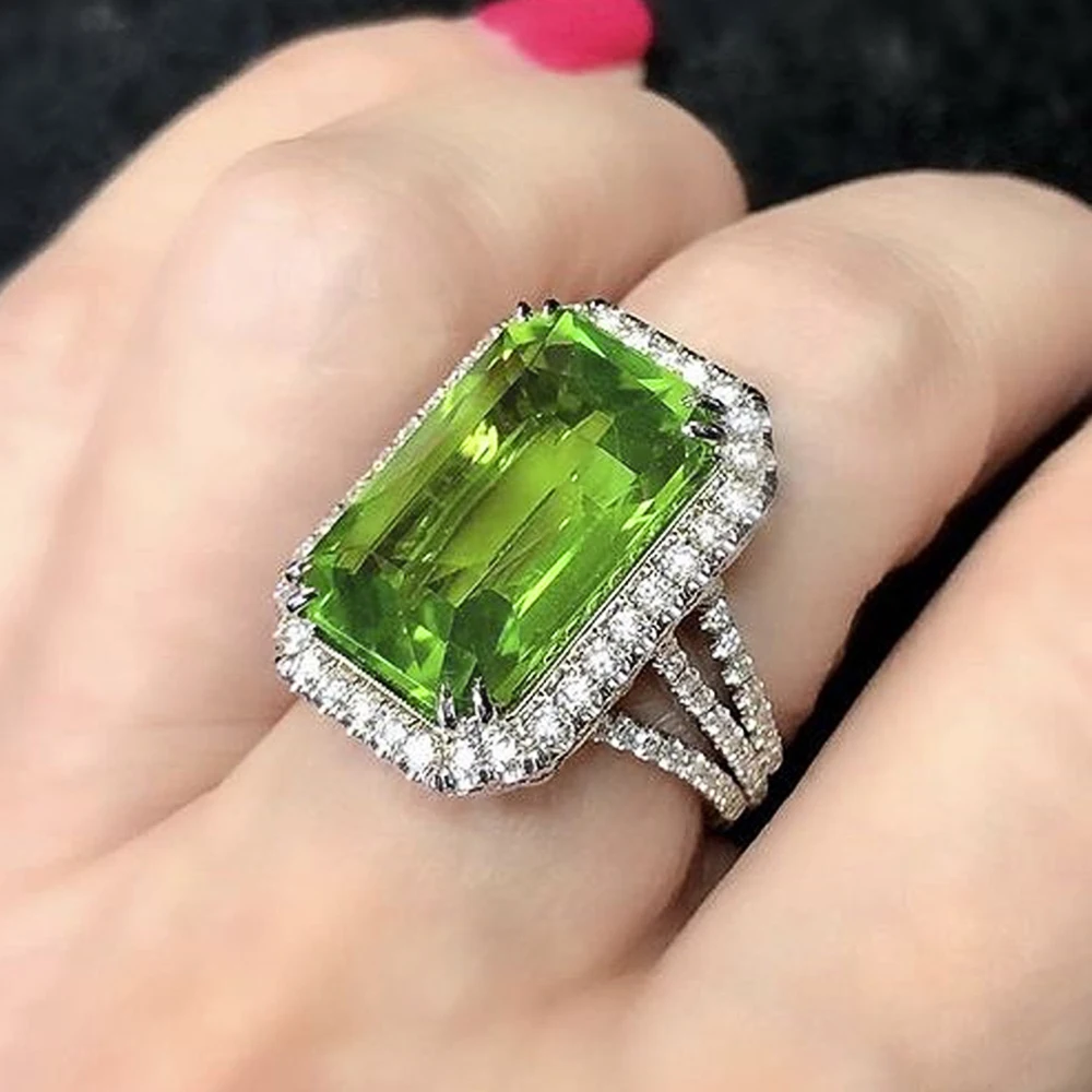 Huitan Bright Light Green Square Cubic Zirconia Ring for Women ...