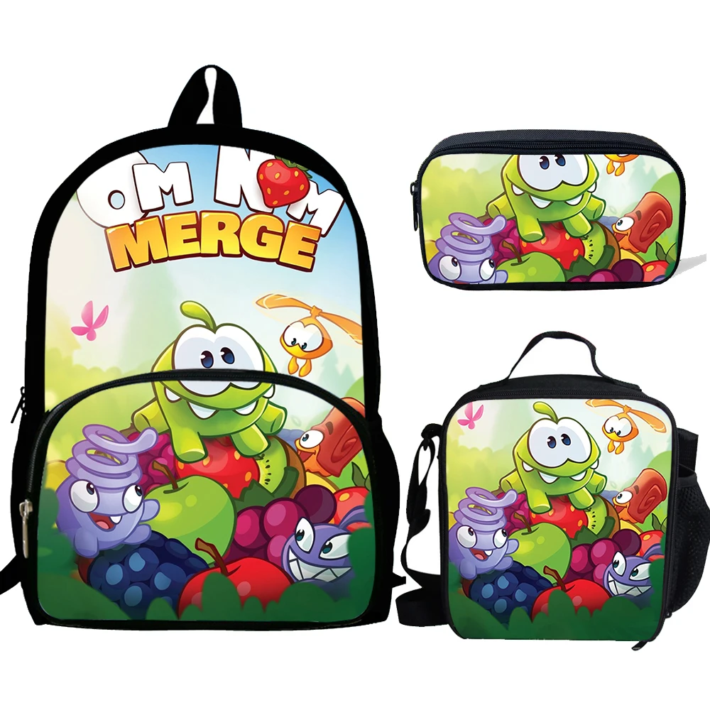 3pcs-Mochila-Game-Om-Nom-Print-Backpack-for-Boys-Girls-School-Bags-Kids ...