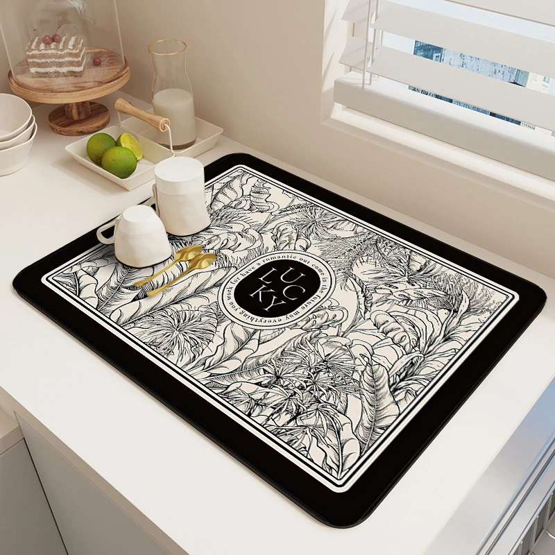 Kitchen Drain Mat Absorbent Coffee Drying Pad Crystal Velvet Tableware ...