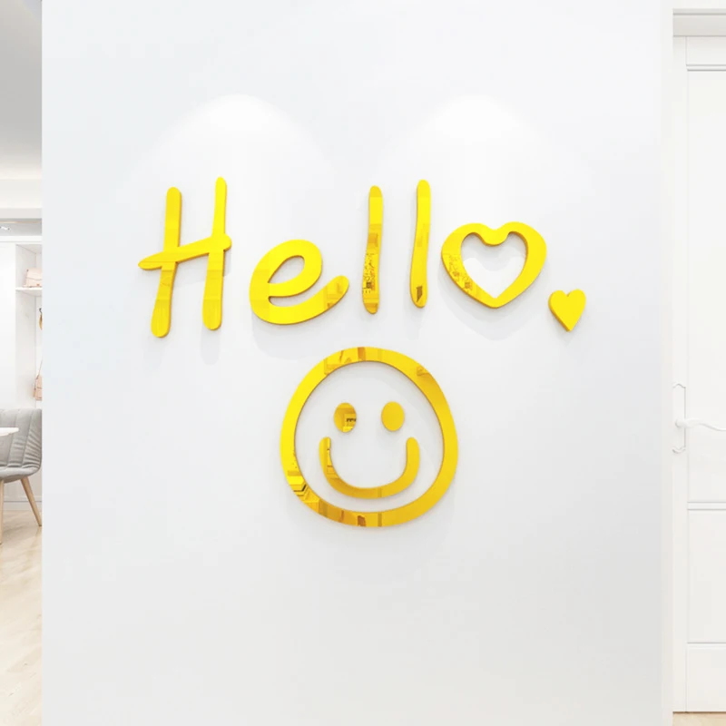 Acrylic Wall Stickers with Smiling Face, Letters 'hello', Living Room ...