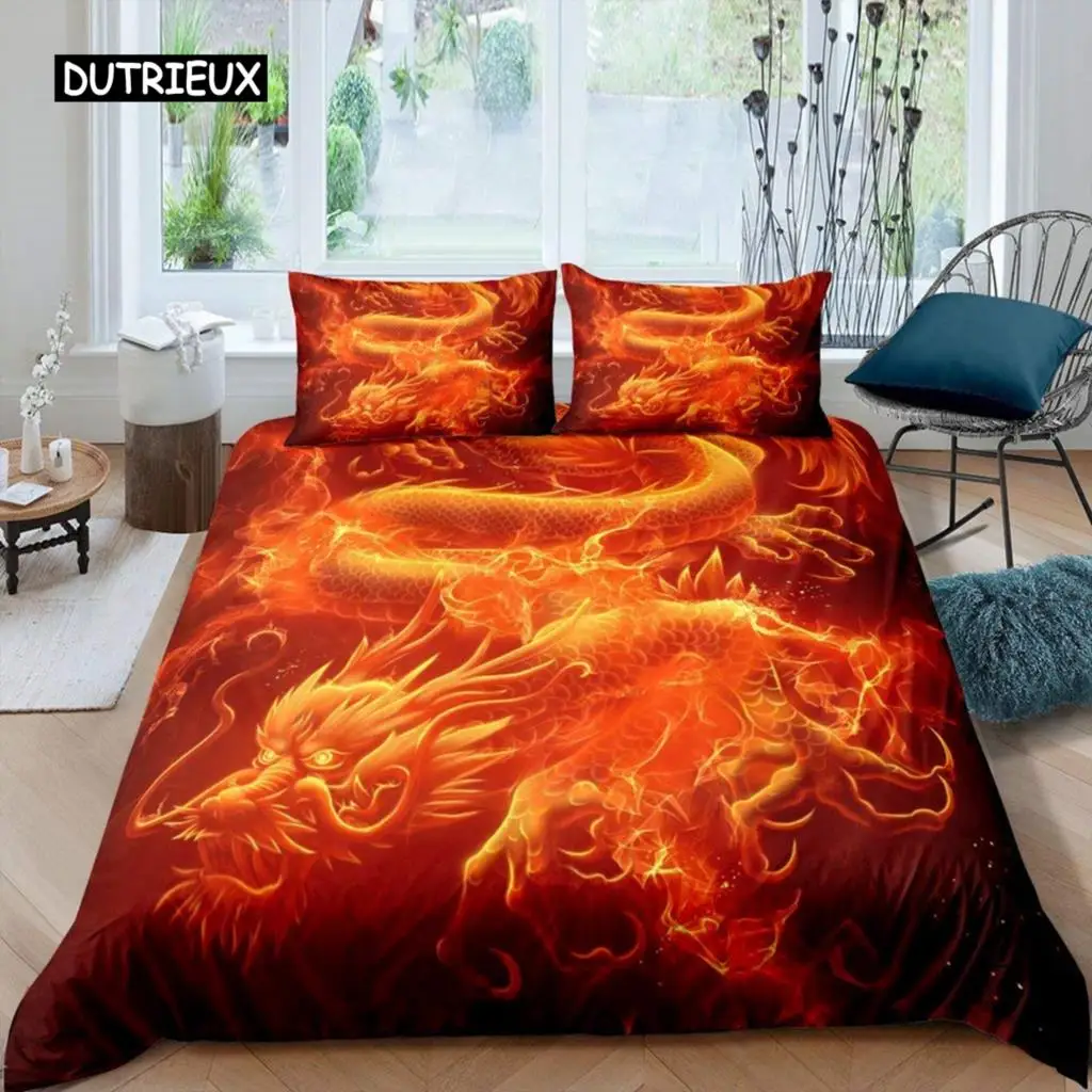Red-Flame-Dragon-Duvet-Cover-Set-Chinese-Dragon-Culture-Fairy-Tale ...