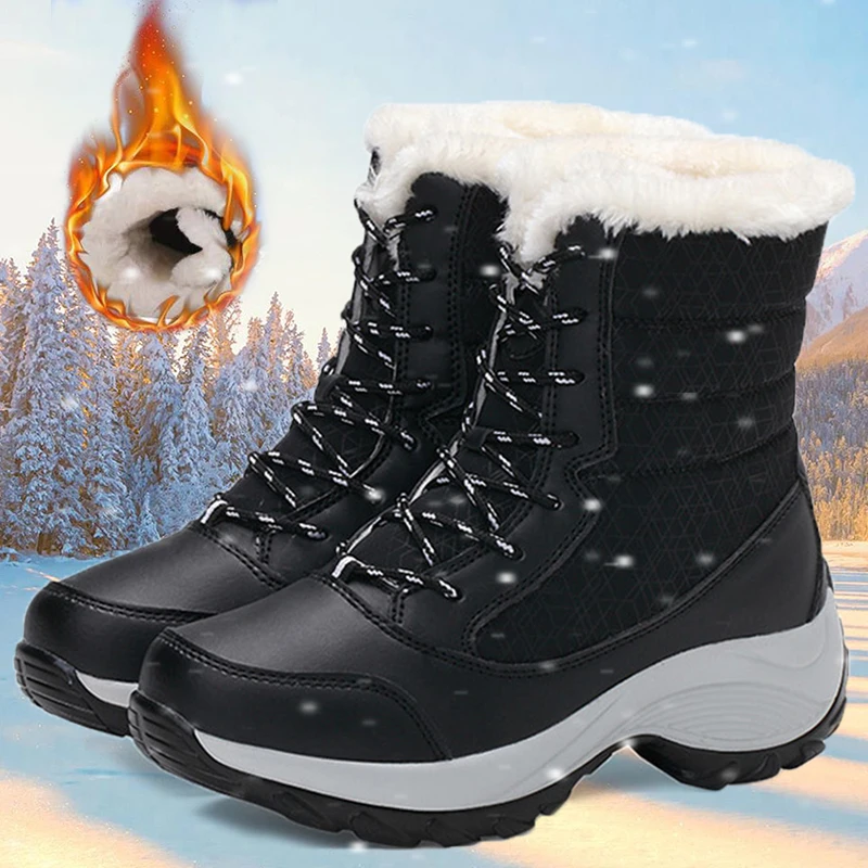 Botas-femininas-de-neve-plana-mulher-sapatos-plataforma-senhoras ...