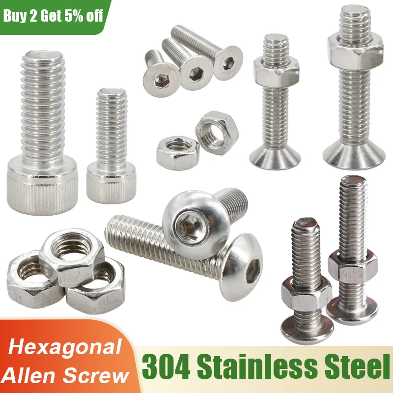 304-Stainless-Steel-Hex-Socket-Screws-Metric-Threaded-Allen-Screw-and ...