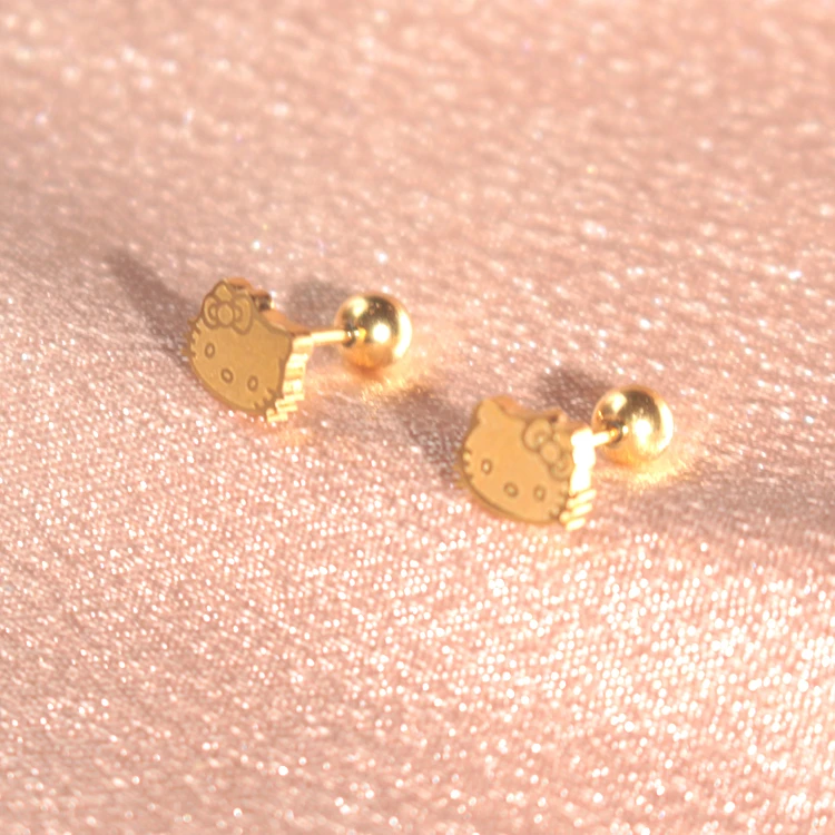 Kawaii Sanrio Hello Kitty Stud Titanium Steel Stud Stud Gold Turnbuckle ...