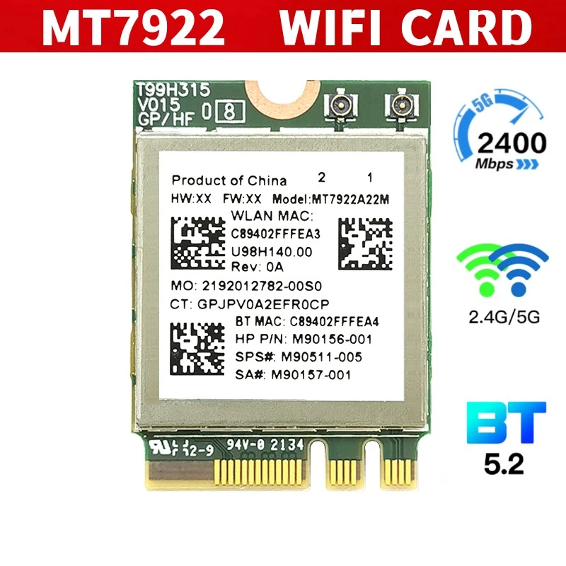 WI fi 6e mt7922ワイヤレスネットワークカード,2400mbps,wifiネットワークカード,2.4g 5g 6g,802 ...