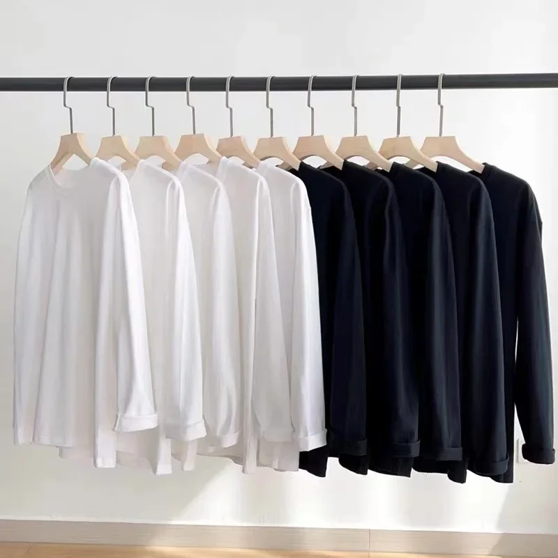 230g-Pure-Cotton-Loose-fit-Long-Sleeve-T-shirt-Solid-Color-Women-s-Top ...