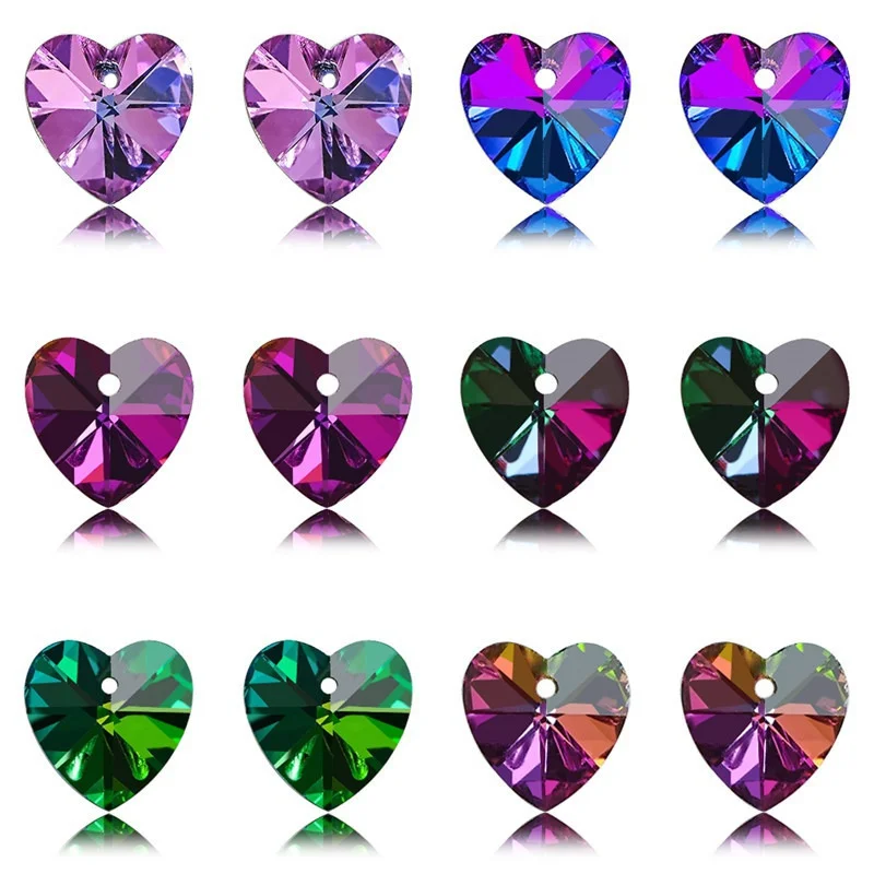 10-14-18mm-Colorful-Crystal-Heart-Charms-Pendant-Love-heart-Gemstones ...