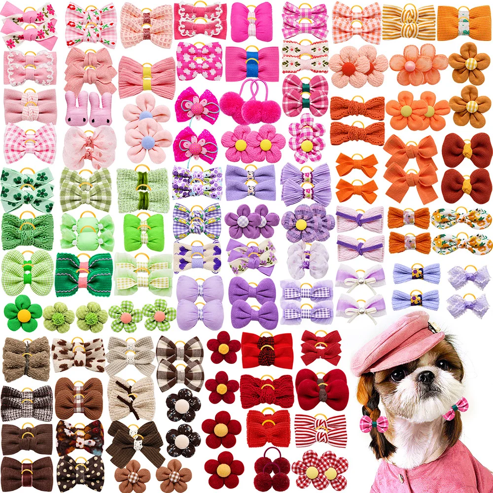 10-20PCS-Puppy-Bows-With-Rubber-Bands-Candy-Color-Pet-Dog-Hair ...