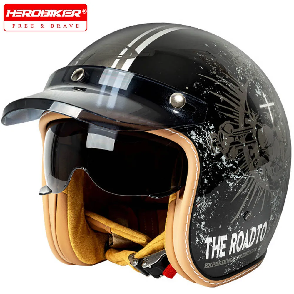 Capacete de moto clássico retro rosto aberto capacete de moto para ...