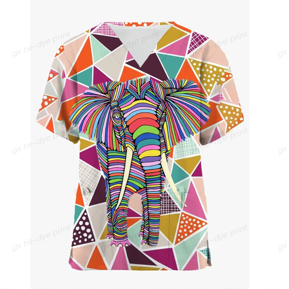 Cartoon Nursing Uniforms Woman Medicine Tops Working Uniform Elephant ...