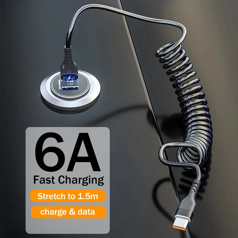 100W-6A-Cable-Fast-Charging-Spring-Telescopic-Cord-Type-C-To-Type-C-For ...