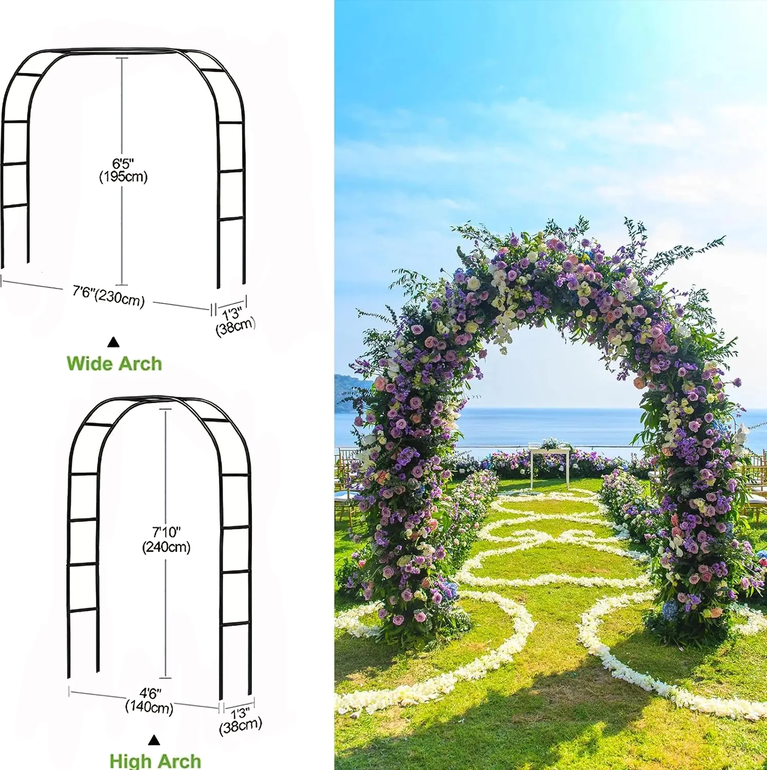 Metal-arched-wedding-arch-flower-stand-climbing-vine-plant-support-pole ...