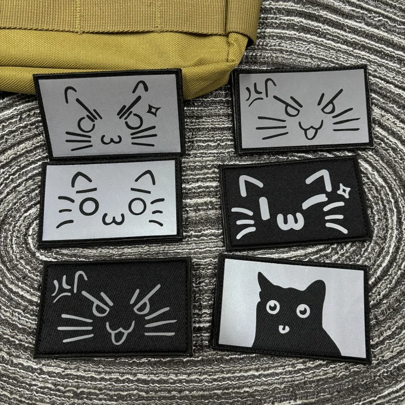 Reflective-Cute-Cat-Expression-Morale-Badge-on-Backpack-Hook-and-Loop ...