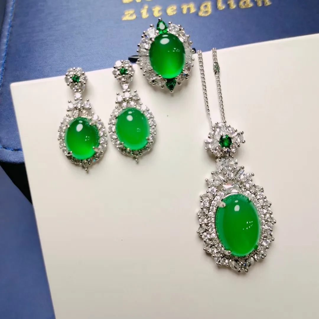 Natural-Jade-Jewelry-Set-For-Women-Myanmar-Jadeite-With-Zircon-Emerald ...