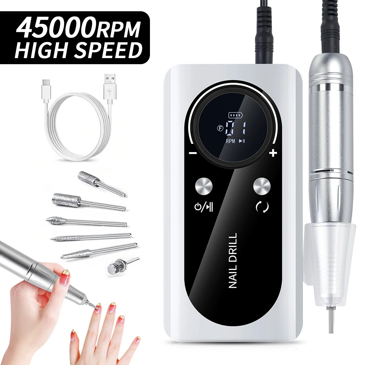 45000RPM-Rechargeable-Nail-Drill-Machine-With-LCD-Display-Low-Noise ...
