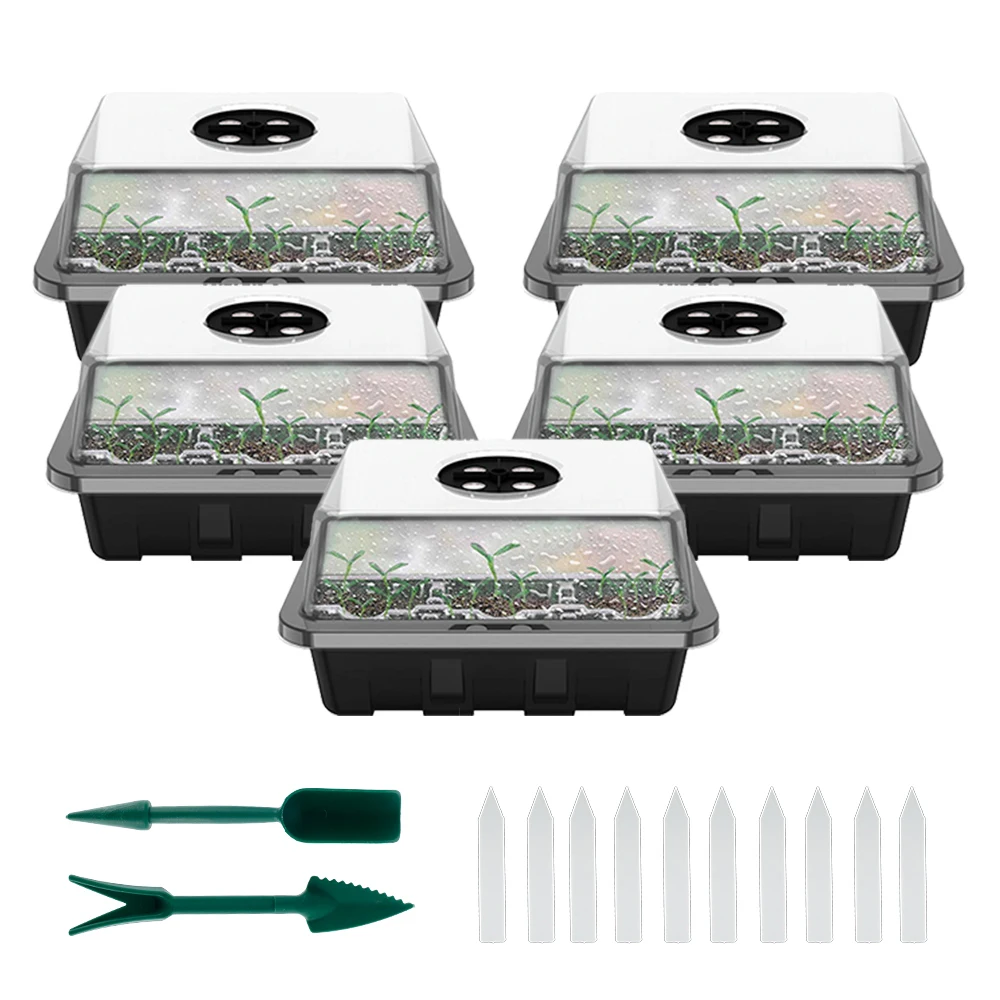 5Pcs-Seedlings-Starter-Trays-with-Transparent-Cover-Resusable-Plastic ...