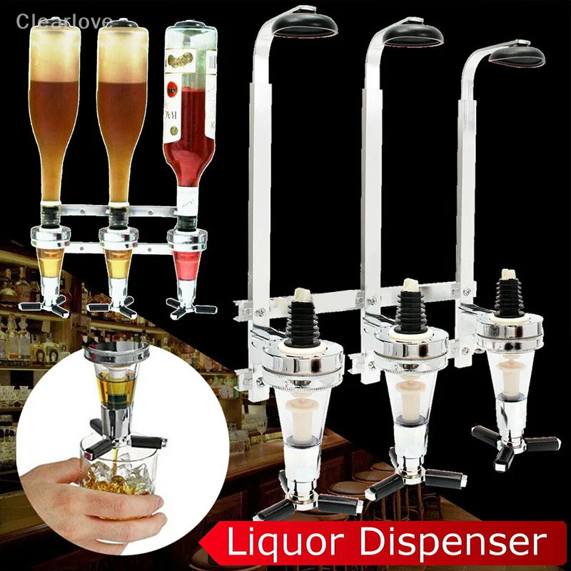 3-Bottle-Liquor-Dispenser-Wall-Mounted-Cocktail-Shaker-Stand-Wine-Beer ...