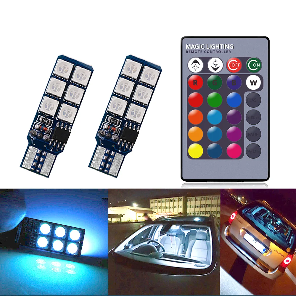 2x T10 Rgb Multi Colors Changing Bulb Colorful Car Interior Lamps ...
