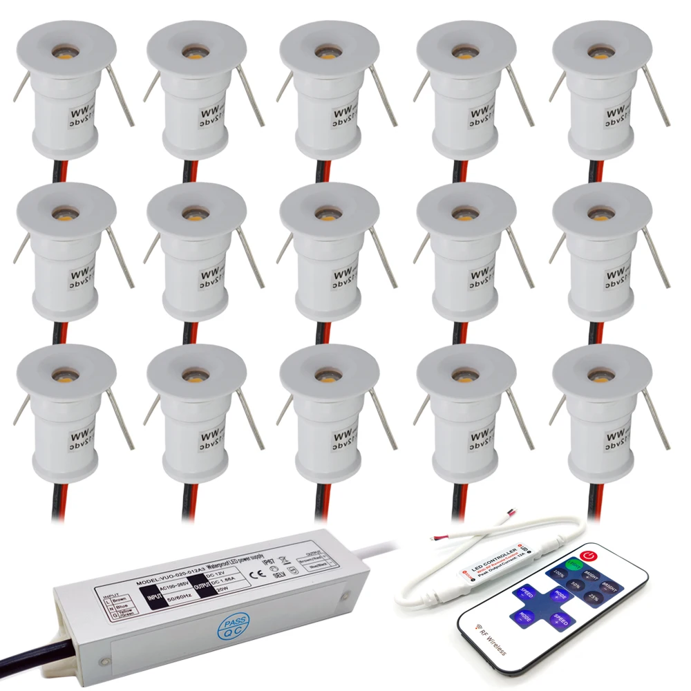 IP65 미니 다운라이트 LED DIY 스포트라이트, 원격 제어, 조도 조절 주방 캐비닛 조명, 매입형 스폿 천장 조명, 12V, 1W| | - AliExpress