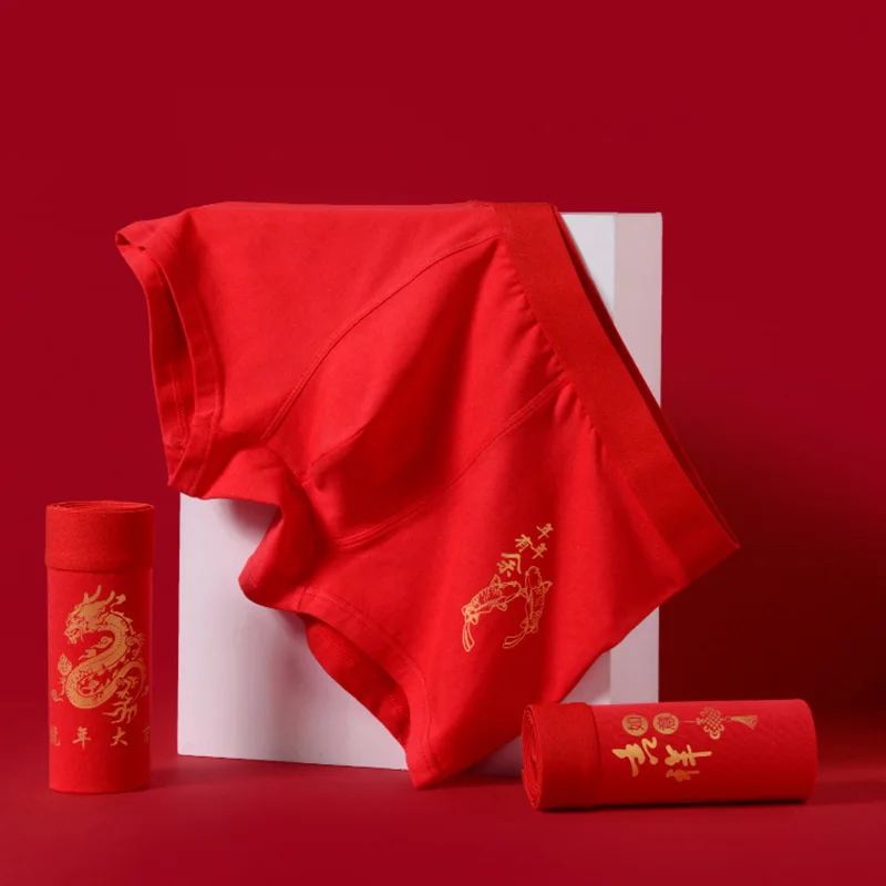 Fashion Men Cotton Boxer Shorts Red Dragon Printed Underwear Breathable ...