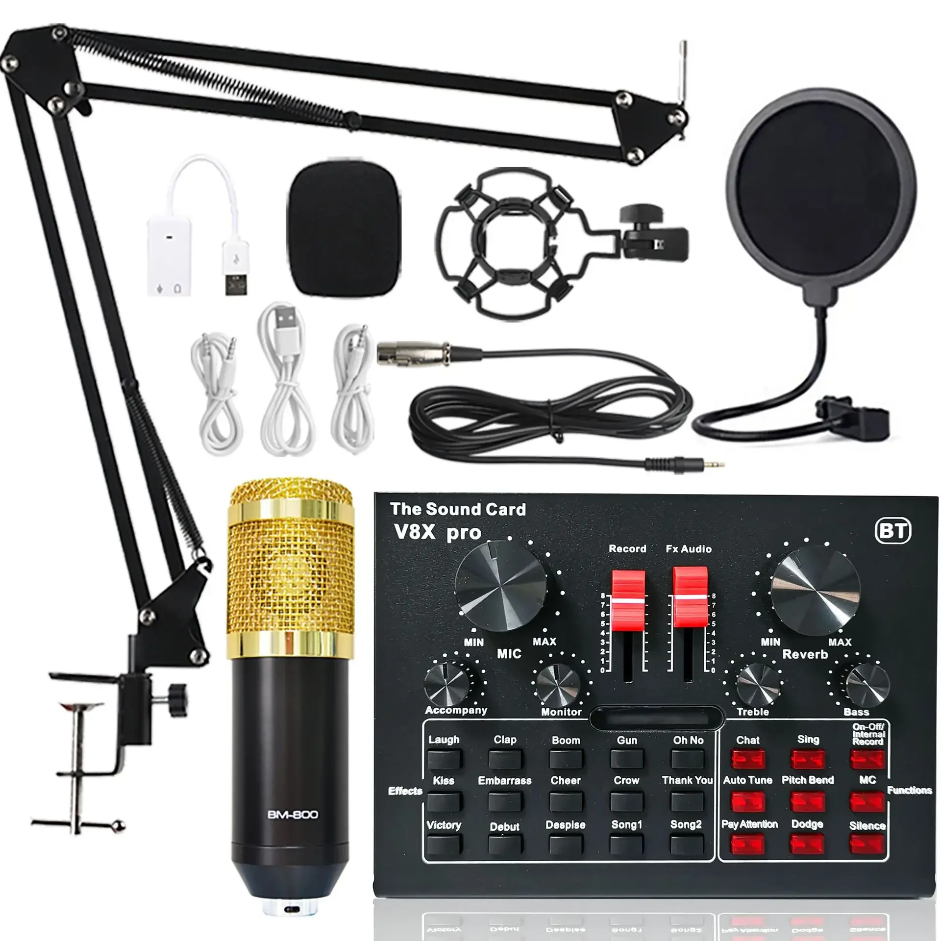 V8x pro audio mixer bm800 condensador microfone placa de som ao vivo bt ...
